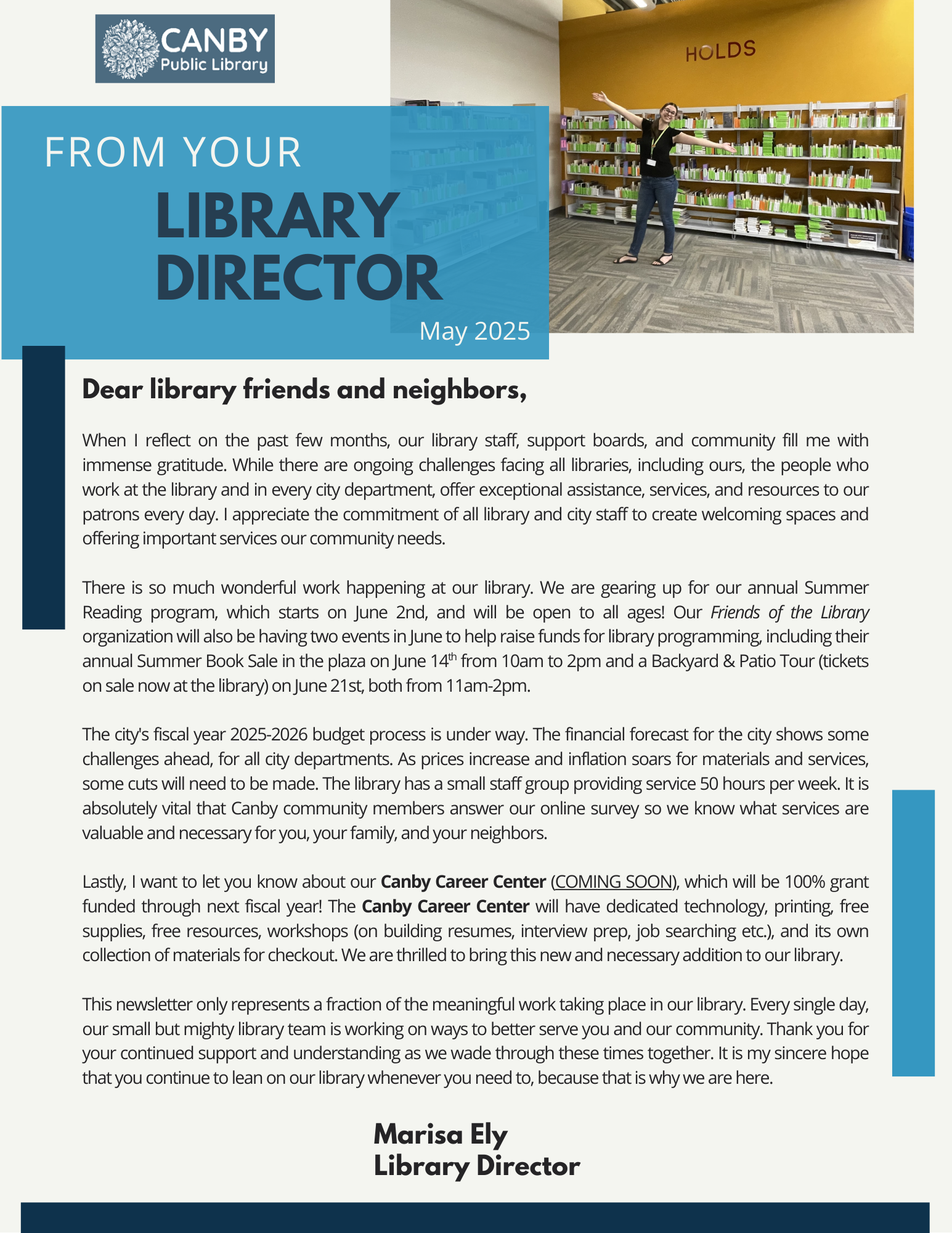 From Your Library Director - May 2025 | Canby OR