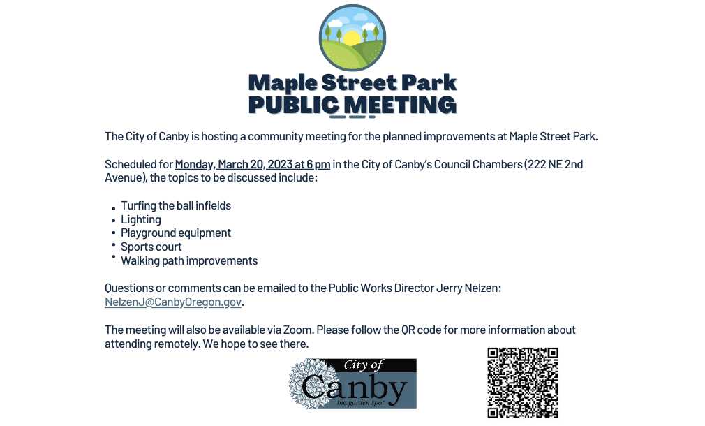 Public Meeting: Maple Street Park Planned Improvements | Canby OR