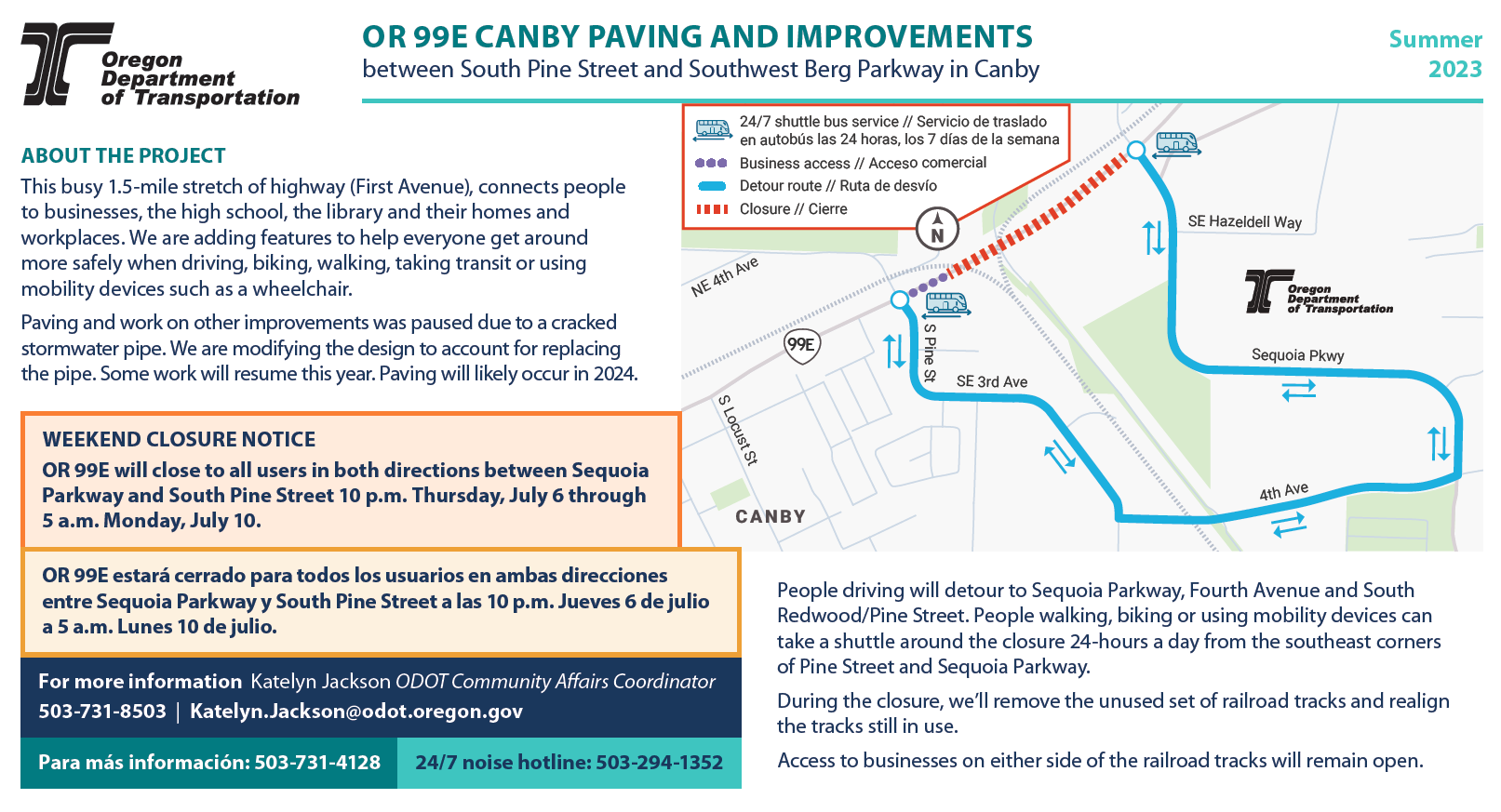 Oregon Department of Transportation (ODOT) to Close HWY99E | Canby OR
